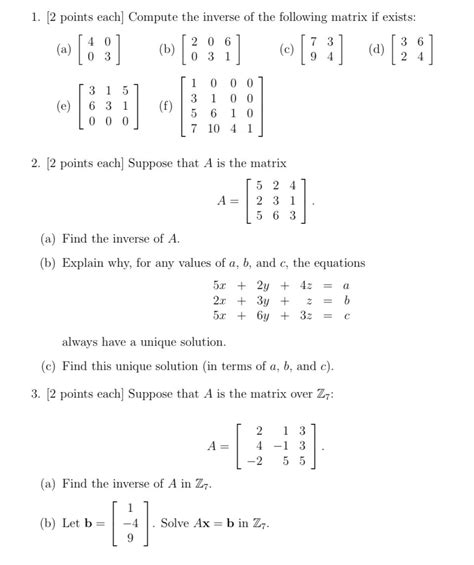 Solved Points Each Compute The Inverse Of The Chegg