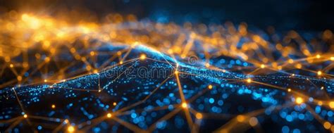 Vibrant Digital Network With Blue And Golden Nodes And Connections Stock Illustration