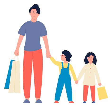 아버지와 아이가 함께 쇼핑하는 흰색 배경에 고립된 행복한 소비자 프리미엄 벡터