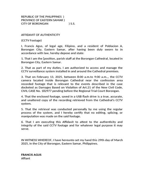 Affidavit Of Authenticity Pdf