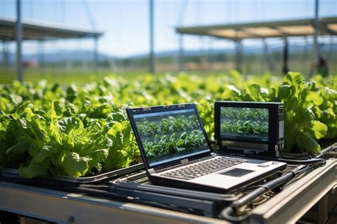Premium Ai Image A Laptop Computer In A Greenhouse With Lettuce And