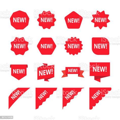 새로운 단어와 빨간색 승진 레이블입니다 새로운 스티커 세트입니다 새로운에 대한 스톡 벡터 아트 및 기타 이미지 새로운 아이콘 라벨 Istock