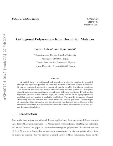 Pdf Orthogonal Polynomials From Hermitian Matrices
