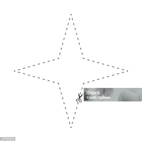 scissors on dashed line star shape dash line and scissors dash outline