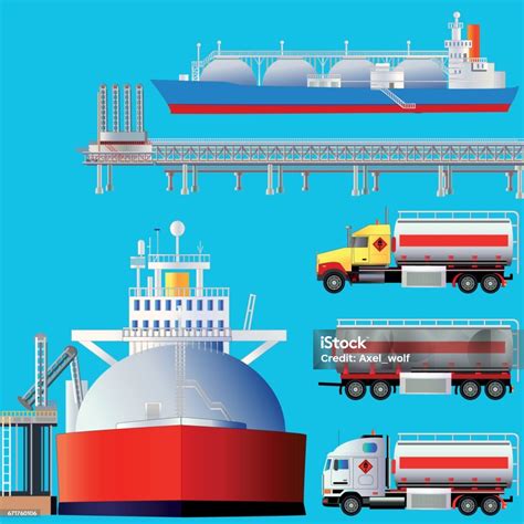 Lng 터미널 유조선 및 트럭입니다 선박에 대한 스톡 벡터 아트 및 기타 이미지 선박 기체 물리 구조 액화천연가스