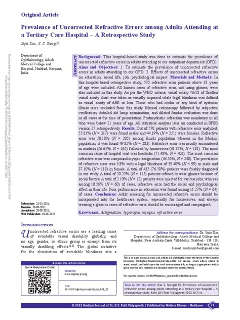 prevalence of uncorrected refractive errors among adults attending at a
