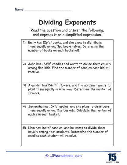 Exponent Division Worksheets 15