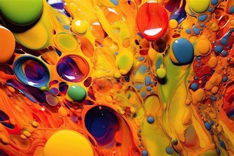 Cascade Of Abstract Droplets In Vibrant Colors Evoking A Sense Of Fluidity And Movement Stock