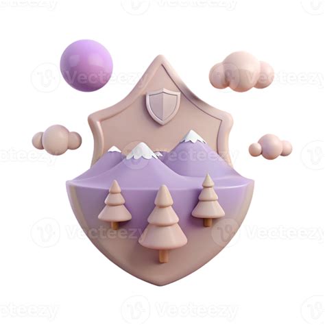 3d Shield With Mountains Trees And Clouds 52560311 Png