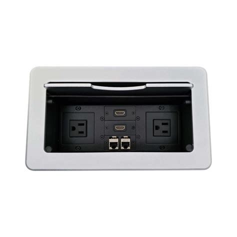 Conference Table Cable Cubby 2 Power 2 Hdmi 2 Data Ports Silver Conference Table Boxes