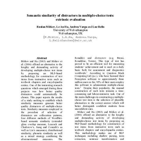 Semantic Similarity Of Distractors In Multiple Choice Tests Extrinsic