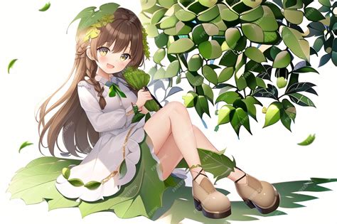 Premium Ai Image Anime Girl Sitting On The Ground With Leaves