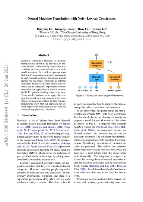 Pdf Neural Machine Translation With Noisy Lexical Constraints