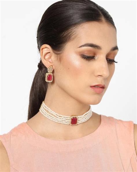 Buy Beaded Choker Necklace And Earrings Set Tr D 174 Online At Best