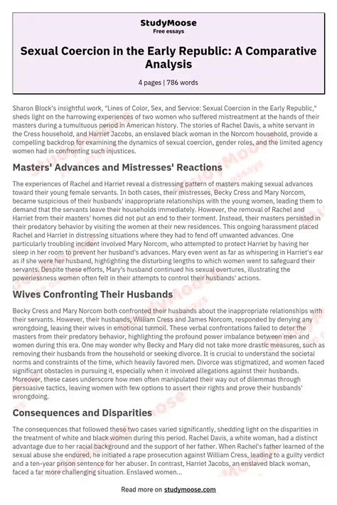 Sexual Coercion In The Early Republic A Comparative Analysis Free Essay Example