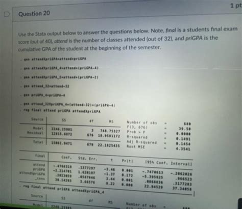 Use The Stata Output Below To Answer The Questions