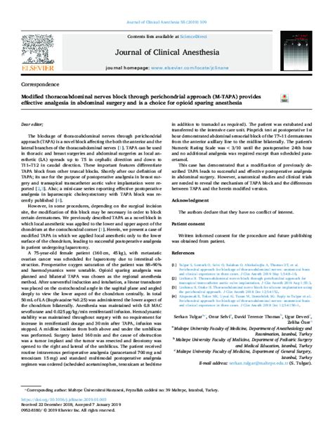 Pdf Modified Thoracoabdominal Nerves Block Through Perichondrial Approach M Tapa Provides