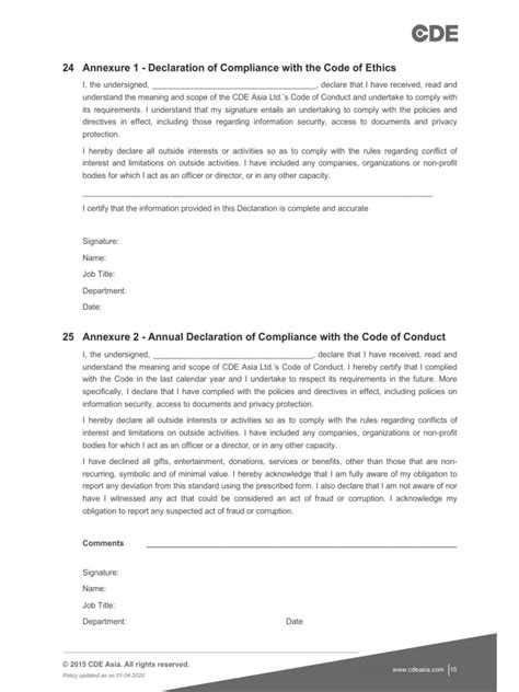code of conduct policy 2020 annexure 1 annexure 2 pdf