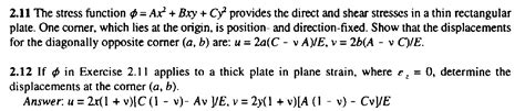 Solved 2 11 ﻿the Stress Function φ Ax2 Bxy Cy2 ﻿provides The