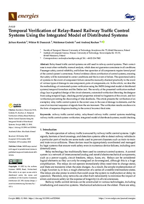Pdf Temporal Verification Of Relay Based Railway Traffic Control Systems Using The Integrated