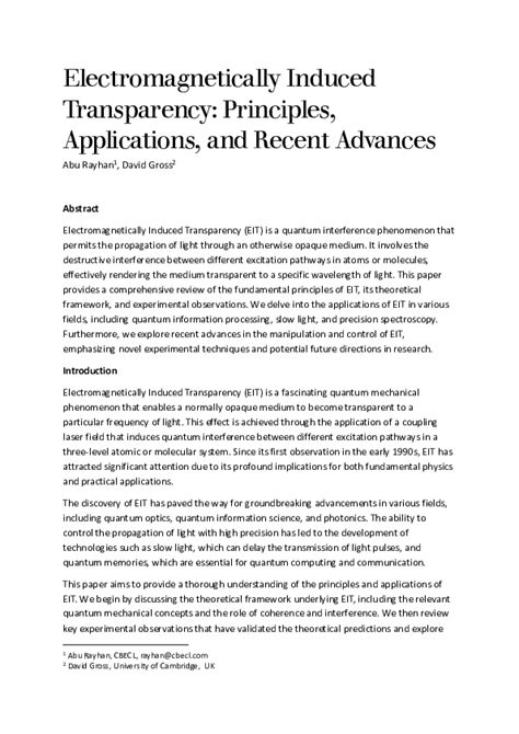 Pdf Electromagnetically Induced Transparency Principles Applications And Recent Advances