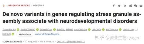 Science Advances：首次揭示应激颗粒调控基因与神经功能障碍疾病相关性 知乎