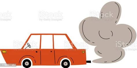 빨간 자동차 와 배기 연기 구름 생태 문제 대기 오염 벡터 그림 스모그에 대한 스톡 벡터 아트 및 기타 이미지 스모그 차