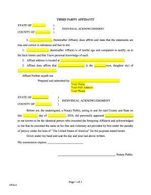 Third Party Affidavit Blank Fillable Template Fill Out Print