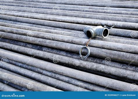 Metal Irrigation Pipe Stacked Up In A Stack For Water System With