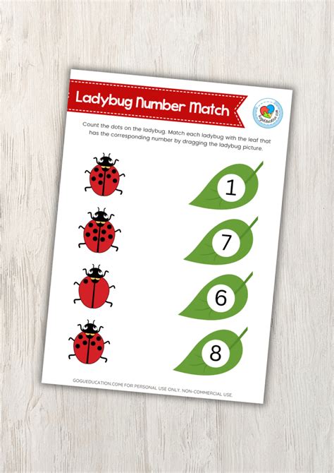 Ladybug Subtract And Match Worksheet Printable Templates