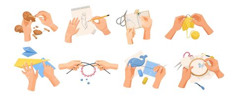 Various Hands Engaged In Creative Crafts And Activities Vector