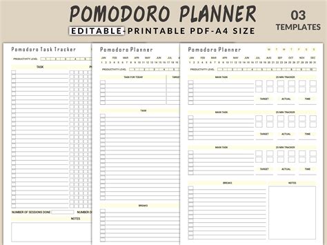 Pomodoro Technique Time Management Productivity Planner Task