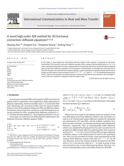 Pdf A Novel High Order Adi Method For 3d Fractional Convectiondiffusion Equations