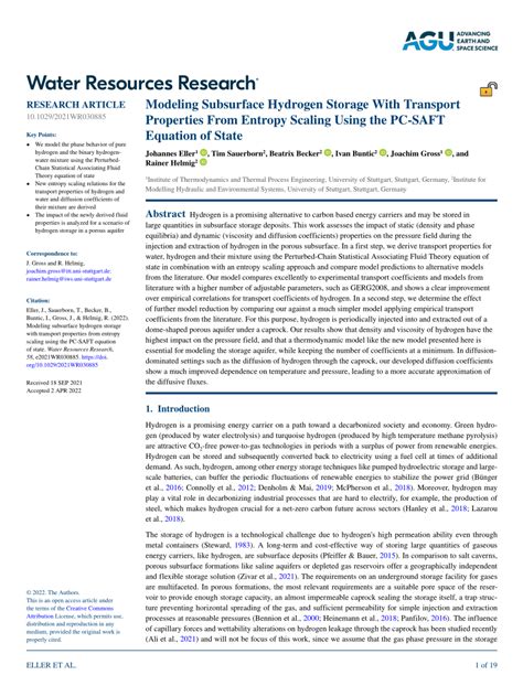 Pdf Modeling Subsurface Hydrogen Storage With Transport Properties