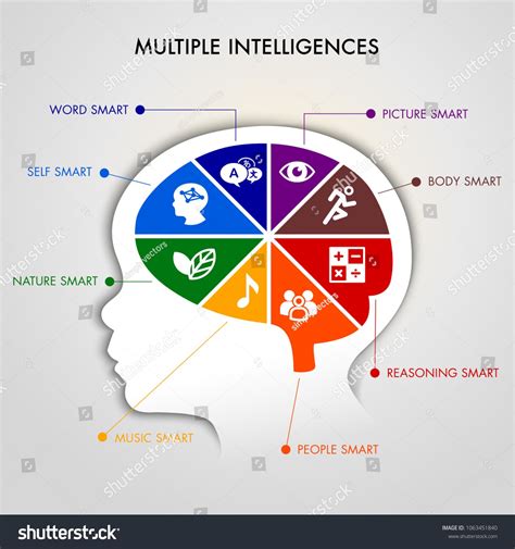 Colorful Brain In Kid Head With Theory Of Multiple Intelligences Concept Vector Illustration Of