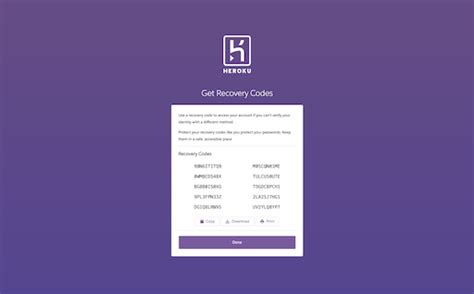 Recovery Codes Heroku Dev Center