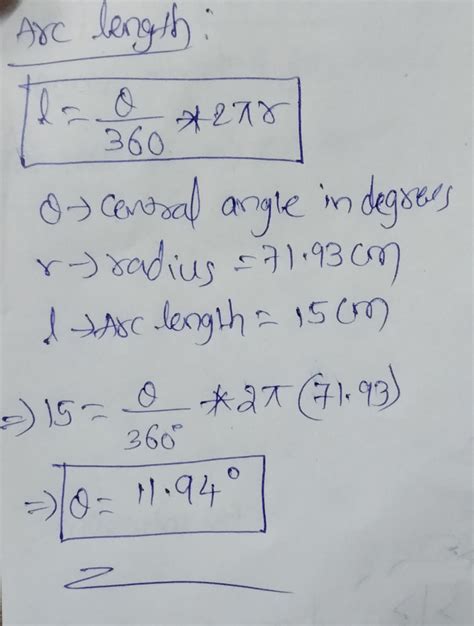 [solved] consider a circle of radius 71 93 cm find the central angle