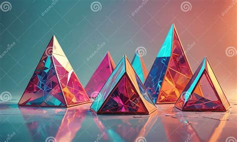 Seven Triangular Glass Sculptures Each With Unique Color And Pattern Are Arranged In Circular