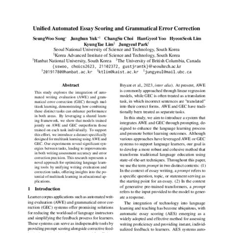 Unified Automated Essay Scoring And Grammatical Error Correction ACL Anthology