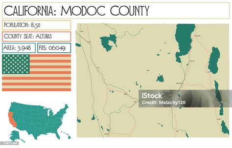 Large And Detailed Map Of Modoc County In California Usa Stock