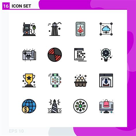 16 Universal Flat Color Filled Lines Set For Web And Mobile Applications Network Data Building