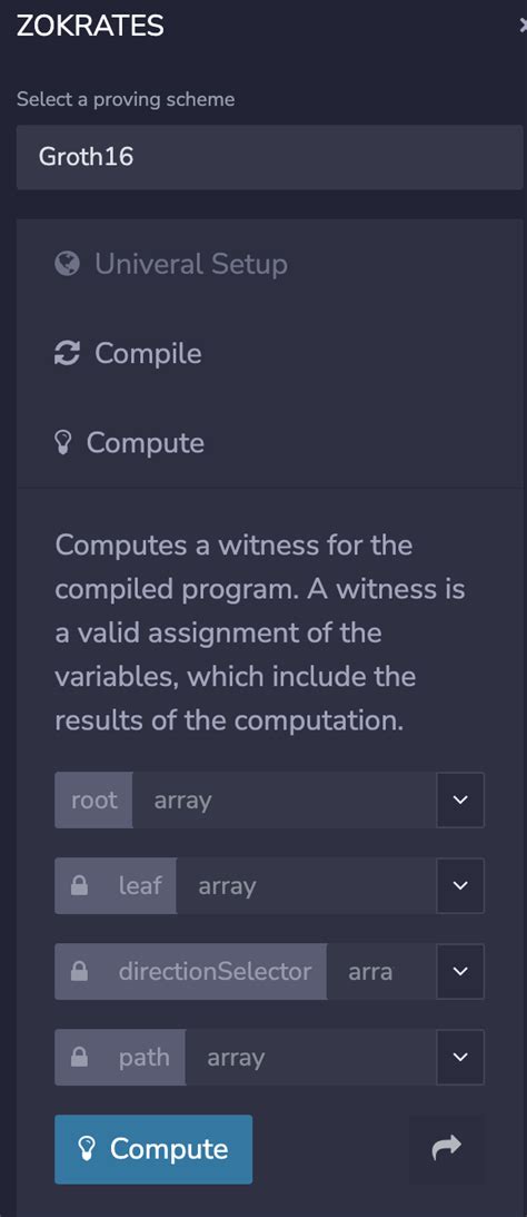 solidity how to compute witness for merkle tree proof using zokrates