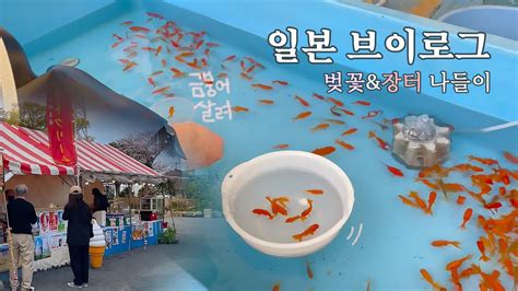 일본 Vlog 벚꽃 나들이 우연히 만난 장터 구경 금붕어 건지기 Youtube