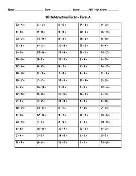 Timed Subtraction Test By Bre Doyle TPT