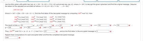 solved use the rsa cipher with public key