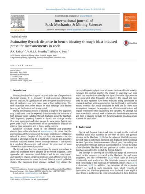 Estimating Flyrock Distance In Bench Blasting Through Blast Induced Pressure Measurements In