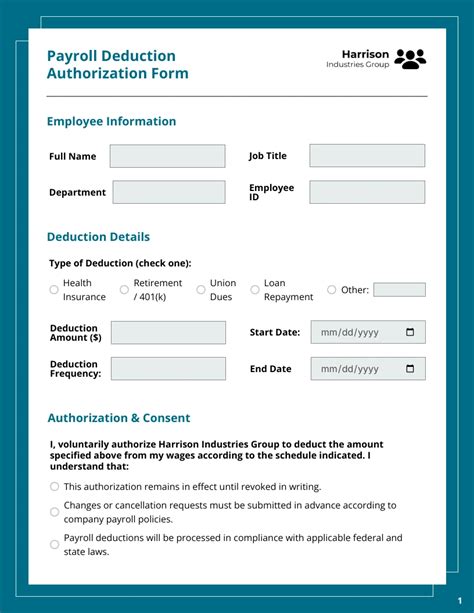 Payroll Deduction Authorization Form Template Venngage