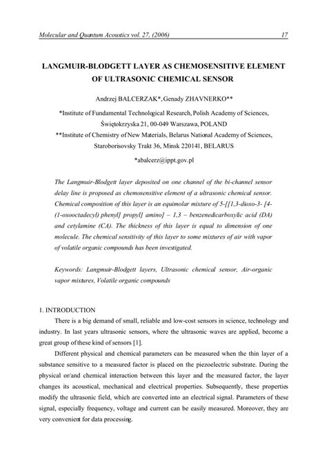 pdf langmuir blodgett layer as chemosensitive element of ultrasonic