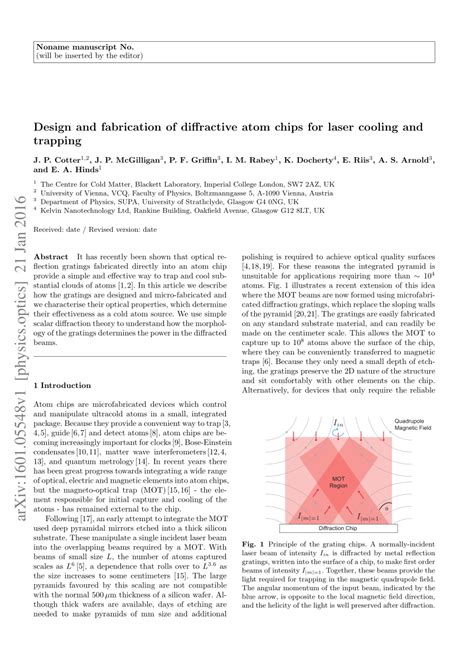 PDF Design And Fabrication Of Diffractive Atom Chips For Laser Cooling And Trapping