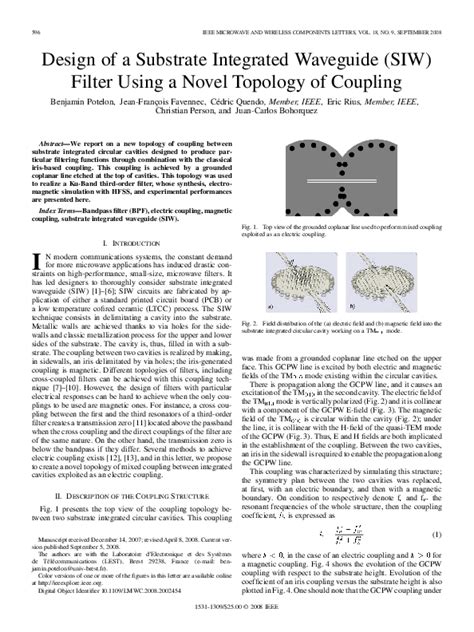 Pdf Design Of A Substrate Integrated Waveguide Siw Filter Using A